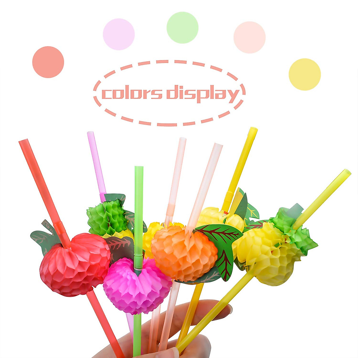BronaGrand Fruit Straws,50pcs Multicolors Plastic Honeycomb Straws Disposable Luau Party Straws for Drinks Margaritas Cocktails