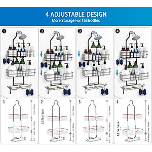 Turfson Hanging Shower Caddy Over Shower Head,Height Adjustable Shower Organizer Hanger Storage Rack Shelf For Inside Rustproof Bathroom Wall Basket With Soap Shampoo Holder Organization Black