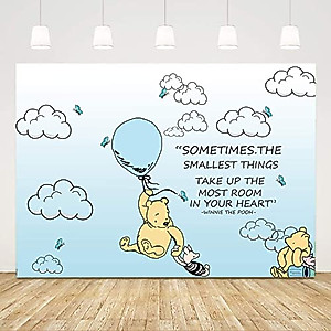 TJ Wininie The Pooh Backdrops Light Blue Hot Air Kids Baby Shower Birthday Party Photography Background White Clounds Butterfly Newborn Photo Studio Booth Props Banner 7x5ft Vinyl