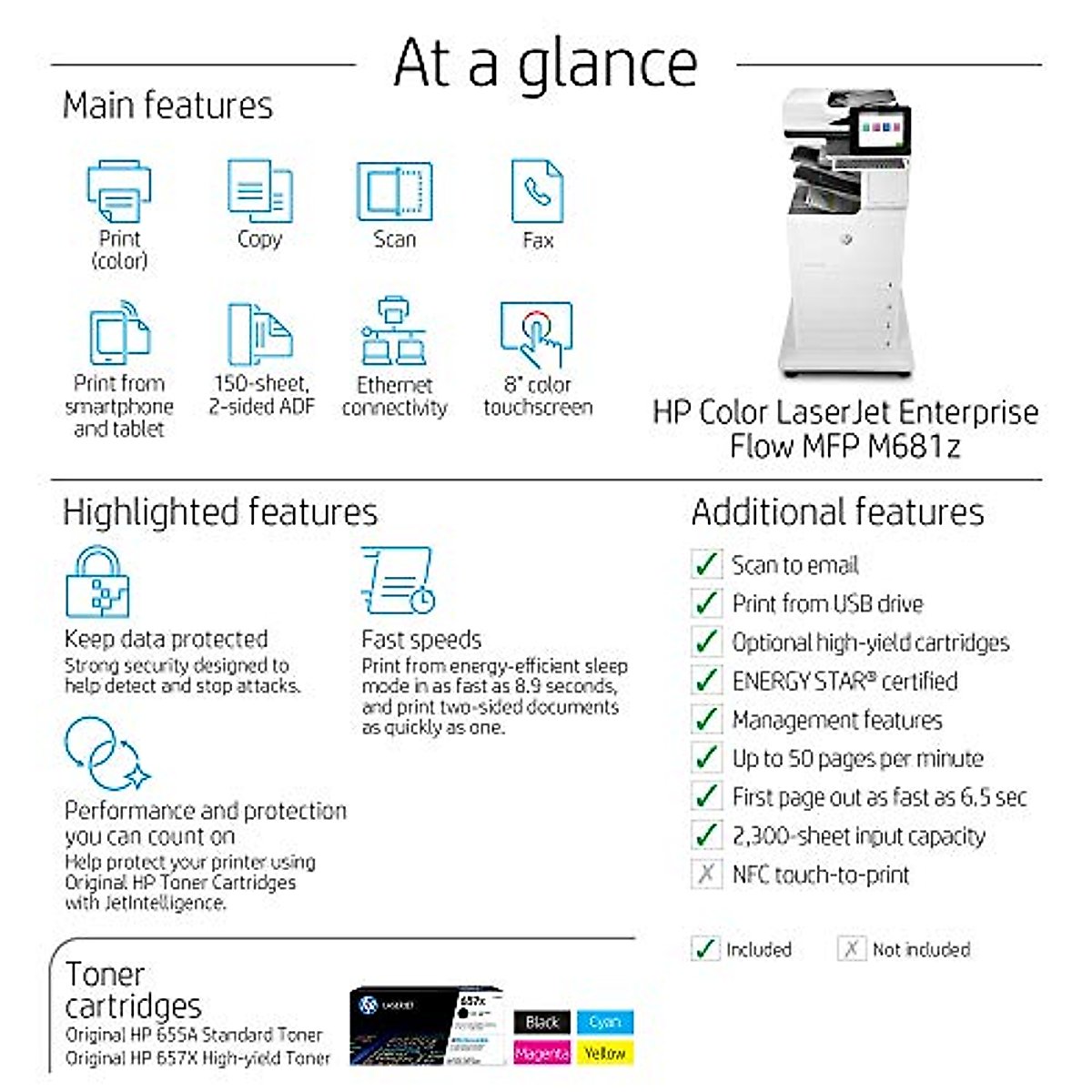 HP Color LaserJet Enterprise Flow MFP M681z | Streamline complicated workflows | Fast scan speeds | Built-in OCR software (J8A13A)