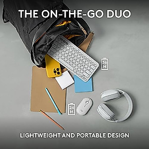Logitech Pebble 2 Combo for Mac, Wireless Keyboard and Mouse, Slim, Quiet and Portable, Customizable, Bluetooth Mouse and Keyboard, Easy-Switch, for macOS, iPadOS - Tonal White