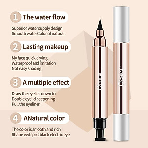 O'CHEAL 2 in 1 Professional Makeup Black Liquid Eye Liner Pencil for Women, Perfect Blend Eye Definer for Precise or Smudged Look, Premium Wing Cat Eyes Stamp Eyeliner