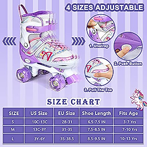 Roller Skates for Kids, Shine Skates 4 Size Adjustable Roller Skates with Light up Wheels for Girls, Teens, Outdoor Rollerskates for Beginners & Advanced | Purple, S - 10C-13C (Small, Purple)
