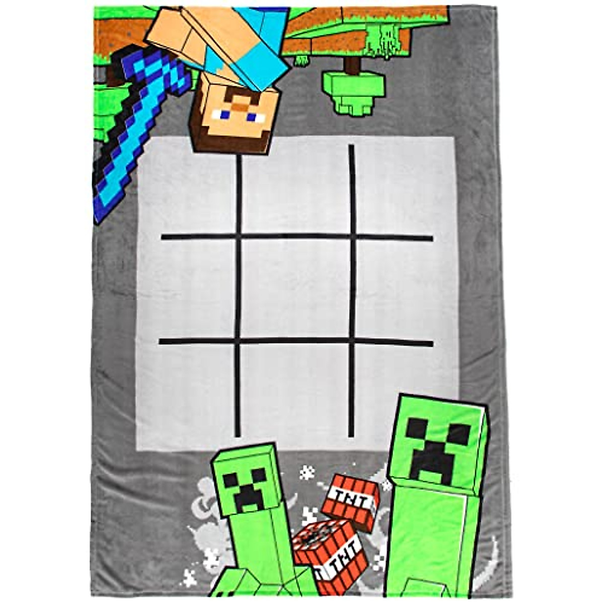 Minecraft Tic Tac Toe Game Blanket - 3 Piece Set Includes Plush Blanket, 10 Pieces, & Storage Bag (Official Minecraft Product)
