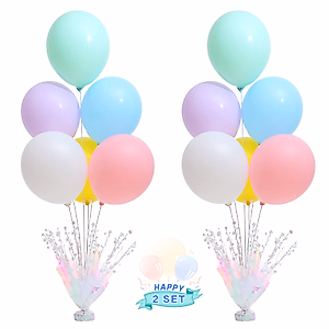 2 Sets Pastel Balloons Centerpiece for Table, Rainbow Balloon Stand Kit for Birthday Party Wedding Baby Shower Prom Tabletop Decorations