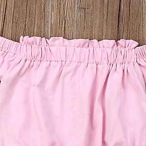 preetyyou Toddler Baby Girl Clothes Off Shoulder Tube Top Shirt Bell Bottom Jeans Pants Summer Outfits (Pink, 1-2T)