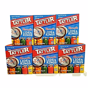 Authentic Tattler E-Z Seal Reusable Canning Lids Combo Pack 3 Dozen Regular + 3 Dozen Wide Lids & Rings Boxed - MADE IN THE USA!