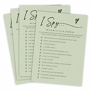 30 Pcs Bridal Shower Game Cards, I Spy With My Little Camera, Minimalism Fill In Style Game Cards For Mr & Mrs, Engagement Party, Wedding, Newlyweds Party Supplies(Green) - B02
