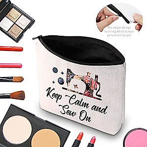 CMNIM Sewing Gifts for Sewing Lovers Makeup Bag Keep Calm and Sew On Quilting Gifts for Mom Grandma Birthday Christmas Travel Toiletry Bag (Keep Calm and Sew Makeup Bag)