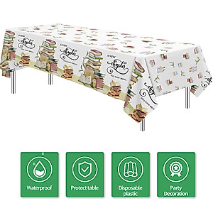 APOWBLS Storybook Baby Shower Decorations Tablecloth - A New Chapter Will Soon Begin Book Theme Party Supplies Table Cover, Library Reading Book Club Decoration Table Cloth - 3Pack (54in x 108in)