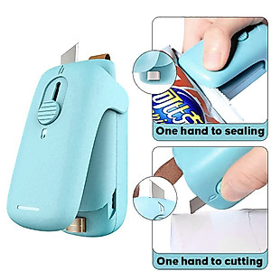 Aphrobeauty Mini Bag Sealer, 2 in 1 Heat Sealer and Cutter with Lanyard, Portable Bag Resealer Machine for Plastic Bags Food Storage Snacks Freshness (2xAA Batteries Included)-Green