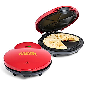 Taco Tuesday Deluxe 10" 6-Wedge Electric Quesadilla Maker with Extra Stuffing Latch, Red