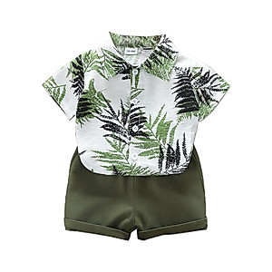 PATPAT Baby Boy Short Sleeve Shirt Shorts Set Summer Holiday Set Baby Boy Plaid Outfits Tropical Outfits 12-18 Months