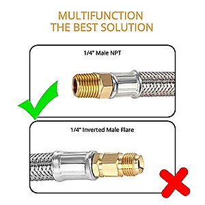 GASLAND 12 Inch Stainless Braided RV Propane Pigtail Hose for Camper, 1/4" NPT RV Propane Hose for 2-Stage Regulator, 1/4" Inverted Male NPT & QCC1 Propane Tank Hose for RV Propane Regulator, 2 Pack