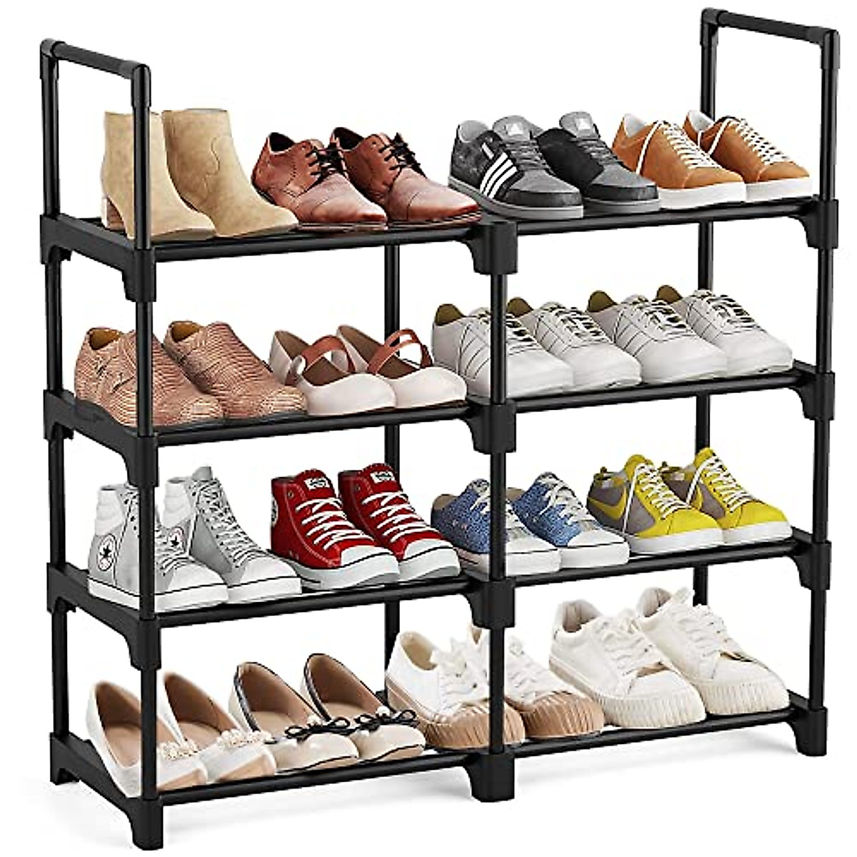 MYITYARD Shoe Rack, 4 Tier Free Standing Shoe Shelf Detachable Metal Multi-Layer Stackable Shoe Storage Organizer for Entrance, Clothing Room, Black