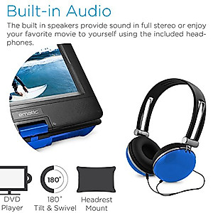 Ematic 10" Portable DVD Player with Headphones and Car-Headrest Mount - EPD116bu