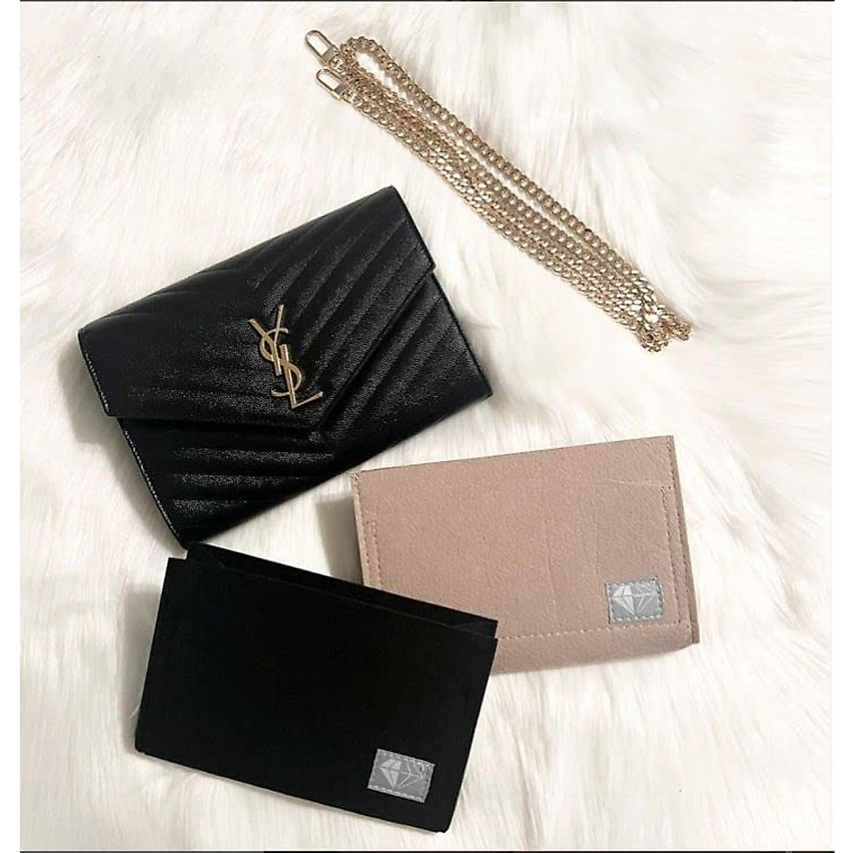 From HER Purse Organizer Insert Conversion Kit with Gold Chain Felt Handbag (Black)