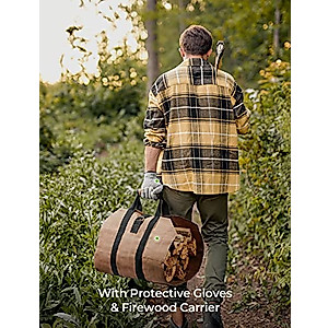 yamagahome Firewood Splitter, Manual Log Splitter with Heating Treated Iron, Heavy Duty Wood Splitter Tool Firewood Cutter with Canvas Log Carrier and Gloves, 2022 New Version