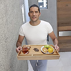 Natural Bamboo Bed Tray Table,Large Breakfast Tray with Handles Folding Legs with Media Slot and with Phone Holder，Foldable Platter Tray,Laptop Desk,Flat TV Tray Kitchen Serving Tray (Yellow)