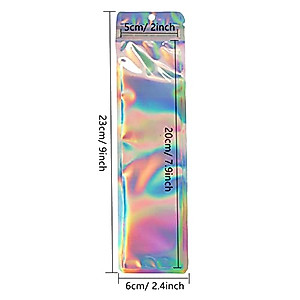 100pcs Holographic Ziplock Packaging Storage Bag Pen Packaging Bags for Small Business-2.4x9 inch Resealable Smell Proof Storage Bags for Packaging Lipgloss,Jewelry,Cosmetic,Candy