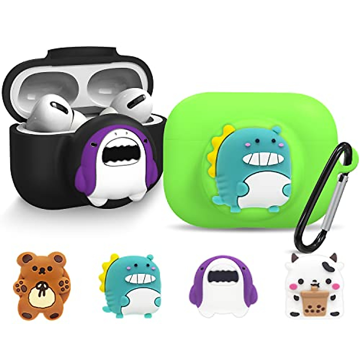 AirPods Pro Case with AirTag, [2 in 1] Silicone Protective Cover for Apple AirPod Pro 2 and AirTag Cute DIY Soft Holder with Keychain (Black, Green)