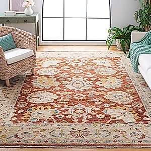 Safavieh Samarkand Collection 8' x 10' Rust/Beige SRK185P Hand-Knotted Traditional Oriental Wool Area Rug