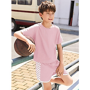 CNJFJ Cute Outfits For Girls 10-12 Years Old Plaid Shorts Sleeve Crop Tops And Shorts Sets