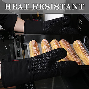Oven Mitts and Pot Holders Set 6pcs, Kitchen Oven Glove,High Heat Resistant 550 Degree Extra Long Oven Mitts and Potholder with Non-Slip Silicone Surface for Cooking Baking Grilling…