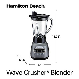 Hamilton Beach 58181 Blender to Puree, Crush Ice, and Make Shakes and Smoothies, 40 Oz Glass Jar, 6 Functions + 20 Oz Travel Container, Gray