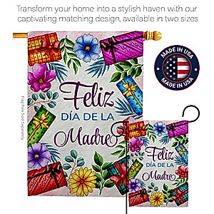 Feliz Dia De La Madre Garden Flag - Set Wood Dowel Family Mother Day Mom Mama Grandma Love Flowers Parent Sibling Relatives Grandparent - House Banner Small Yard Gift Double-Sided 13 X 18.5