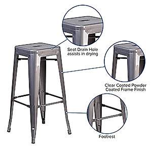 Flash Furniture Lincoln 30'' High Backless Clear Coated Metal Indoor Barstool with Square Seat