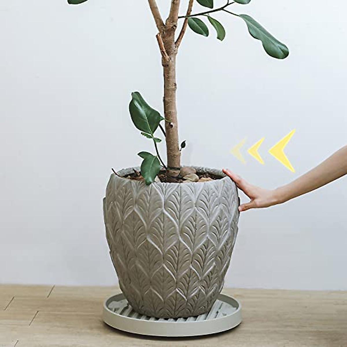 auons Plant Caddy with Wheels, Rolling Plant Stand with Casters Heavy Duty Plant Dolly, Plastic Plant Roller Base, Movable Planter Trolley for Heavy Duty Planter, Beige, 12.4in