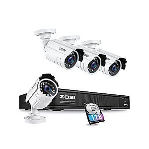 ZOSI H.265+ Full 1080p Home Security Camera System Outdoor Indoor, 5MP-Lite CCTV DVR 8 Channel with AI Human Vehicle Detection, 4 x 1080p Weatherproof Surveillance Camera, 80ft Night Vision, 1TB HDD