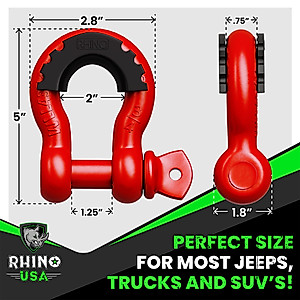 Rhino USA D Ring Shackle 41,850lb Break Strength – 3/4” Shackle with 7/8 Pin for use with Tow Strap, Winch, Off-Road Jeep Truck Vehicle Recovery, Best Offroad Towing Accessories