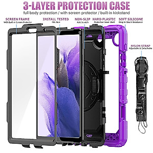 CLARKCAS Case for Samsung Galaxy Tab A7 Lite Case 8.7 inch 2021(SM-T220/T225/T227) with Screen Protector Pencil Holder Kids Shockproof Silicone Cover 360 Stand Hand Strap for Galaxy A7 lite,Purple