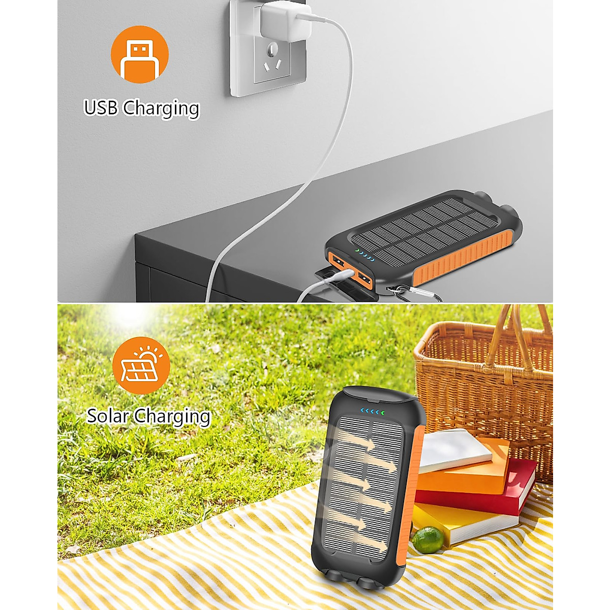 𝟮𝟬𝟮4 𝙐𝙥𝙜𝙧𝙖𝙙𝙚 Solar Power Bank, Solar Charger, 38800mAh Outdoor Portable Charger, External Battery Pack 5V/3.1A Fast Charger Type C Ports with LED Flashlights, Perfect for Travel Camping
