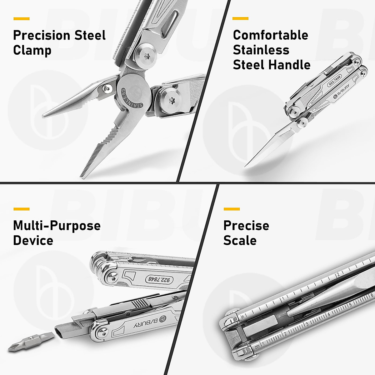 Gifts for Men Dad, BIBURY Multitool, 19-in-1 Stainless Steel Multi Tool with Fold-able Pliers, Screwdriver Sleeve, Scissors, Nylon Pouch, Muti-tool for Camping Survival Hiking Hunting Repairing