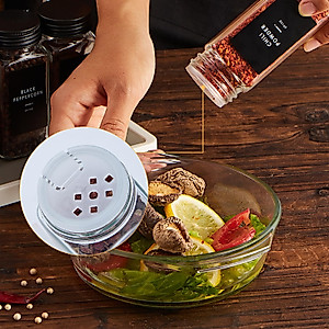 Skiileor 48 Pcs Spice Jars with Label- Glass Spice Jars with Black Metal Caps,Shaker Lids, Funnel, Chalk Pen, Brush,Cleaning Cloth 4oz Seasoning Containers Bottles for Spice Rack, Cabinet, Drawer