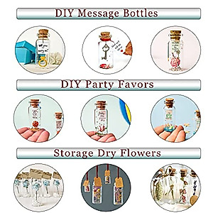 JFWOD 20ml Small Mini Glass Bottles Jars with Cork Stoppers for DIY Perfume Jar Necklace Wedding Birthday Party Favors Spell Jars Wish Bottles Mini Jars 50pcs Eye Screws and 10 Meters Twine