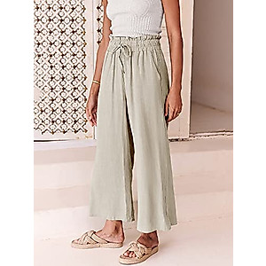 ANRABESS Women's Linen Pants Casual Loose High Waist Drawstring Wide Leg Capri Palazzo Lounge Pants Cropped Trousers Summer Boho Outfits 939maxing-S Beige