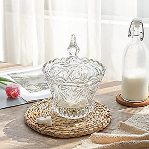 ComSaf Glass Candy Dish with Lid, Clear Large Covered Candy Bowl, Crystal Candy Jar for Home Kitchen Office Desk Christmas Gift