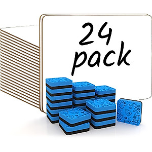 Set of 24 Small White Board Dry Erase Boards Classroom Pack Mini White Boards 9"x12” Double Sided Personal Whiteboards for Students Teachers School Supplies Lapboards l 24 Mini Whiteboard Erasers Incl