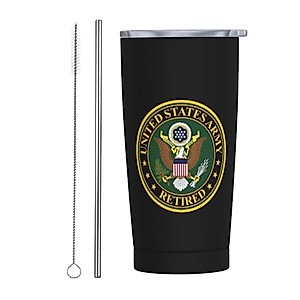 OSUKI Army Retired Car Cup Coffee Stainless Steel Straw Travel Mug Vacuum Insulated Keep Cold 20oz