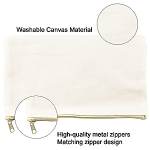 Enenes 10 Pack Blank DIY Canvas Zipper Bags Zipper Craft Bag Canvas Bag for Storage Small Items (8.3'' x 4.8'' 10 Pieces/Pack) (White)