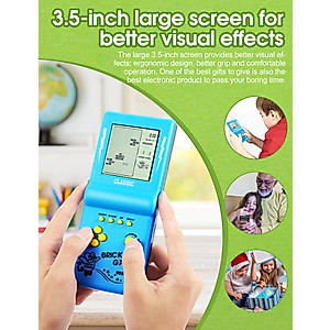 HLF 3.5-inch Large Screen Retro Brick Game Console for The 80s/90s Building Block Game Racing/Tank Game Built-in 23 Classic Games Nostalgic Puzzle Children's Game Console (Blue)