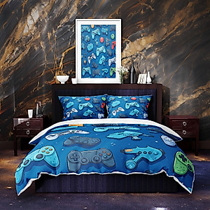 Placitiume Gamepad Bedding Set Gamer Duvet Cover Set with Gaming Controller Design Video Games Bedding Quilt Cover Set with Decorative Design, No Comforter