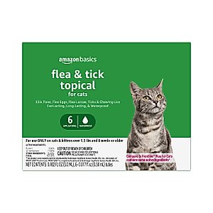 Amazon Basics Flea and Tick Topical Treatment for Cats (over 1.5 lbs), 6 Count (Previously Solimo)