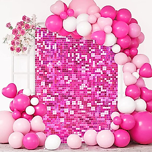 Shimmer Wall Backdrop Hot Pink Shimmer Wall Panels Valentines Backdrop Glitter Photo Background Sequin Backdrop for Birthday Anniversary Wedding Engagement Decoration,Pack of 24