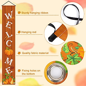 AnyDesign Scarecrow Welcome Hanging Banner Fall Thanksgiving Autumn Harvest Porch Sign Cute Cartoon Scarecrow Front Door Sign for Indoor Outdoor Home Wall Decoration, 12 x 72 Inch