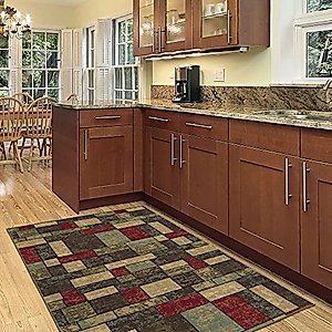Machine Washable Boxes Design Non-Slip Rubberback 3x5 Traditional Area Rug for Living Room, Bedroom, Kitchen, 3'3" x 5', Multicolor